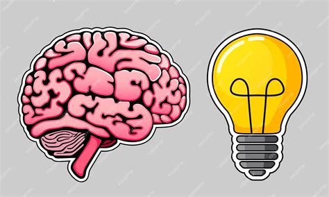 Cerebro Humano Y Pegatinas De Bombillas De Lámpara Estilo Icono De