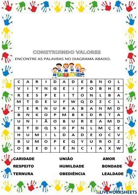 Caça Palavras Sobre Valores Humanos Revoeduca