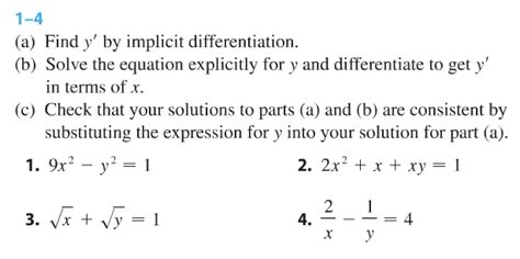 Solved 1 4 A Find Y By Implicit Differentiation B