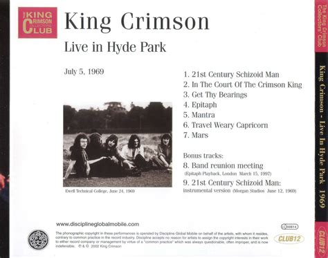King Crimson Live At Hyde Park 1969 Uk King Crimsom Free Download