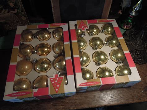 Vintage Box Coby Ornaments Gold Glass Ornaments Shabby Original Box