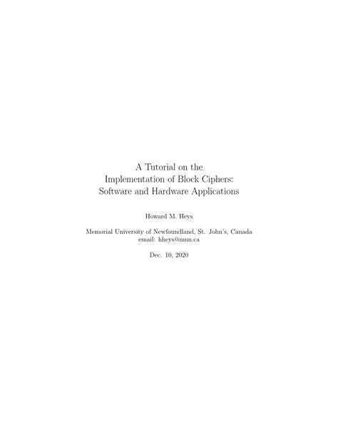A Tutorial On The Implementation Of Block Ciphers Software And