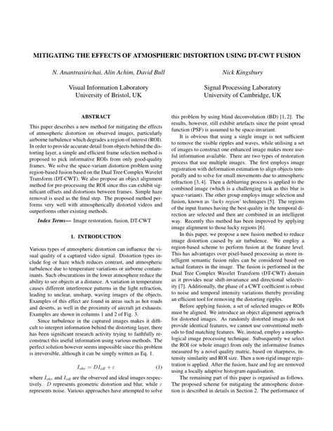 Pdf Mitigating The Effects Of Atmospheric Distortion Using Dt Cwt Fusion
