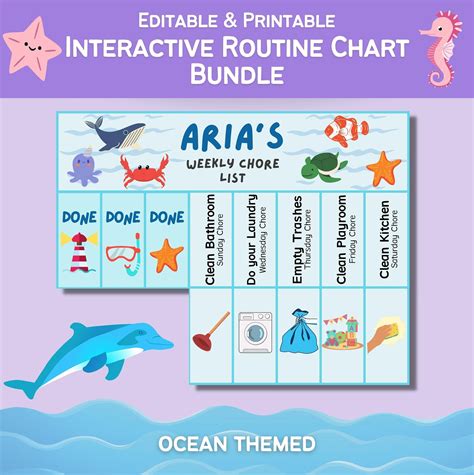 Foldable Interactive Routine Chart Bundle Printable Ocean Themed Flip