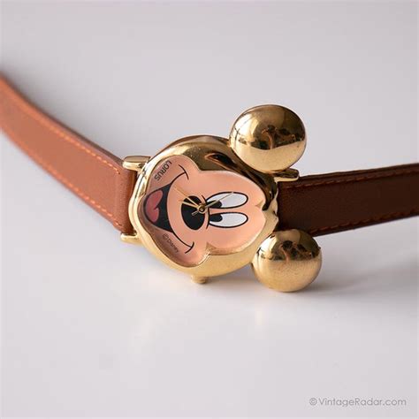 Vintage Mickey Mouse Shaped Gold Tone Watch Lorus Japan Quartz Watch Vintage Radar