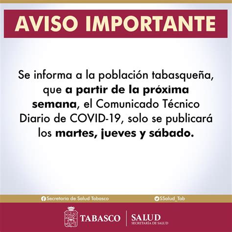 Ssalud Tabasco On Twitter Aviso Importante Para La Población