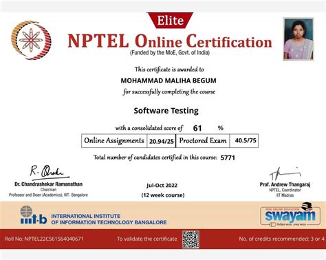 Mohammad Maliha Begum On Linkedin Nptel Softwaretesting Certification