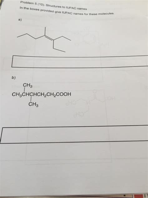 Solved Problem Structure To IUPAC Names In The Boxes Chegg Com