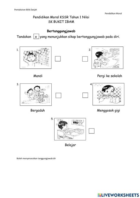 Pendidikan Moral Exercise For Tahun 1 Live Worksheets