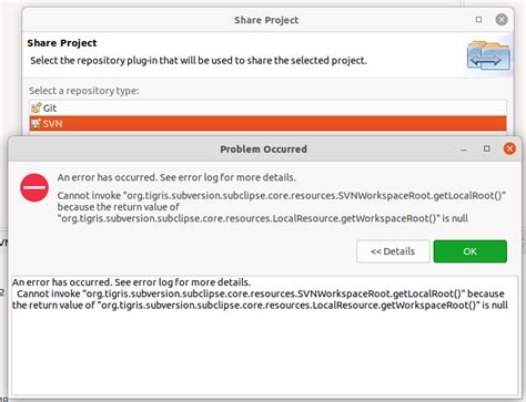 Error When Sharing A Project With SVN Issue Subclipse Subclipse GitHub