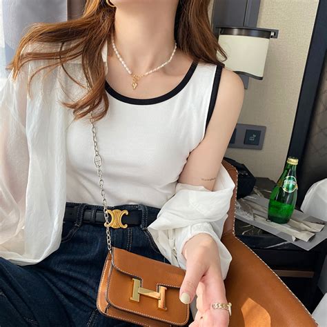 吊带背心女款夏外穿宽肩带纯棉工字西装内搭打底白色修身无袖上衣虎窝淘
