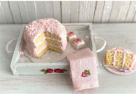 Miniature Pink Coconut Cake Polymer Clay Cake Miniature Cake Tiny
