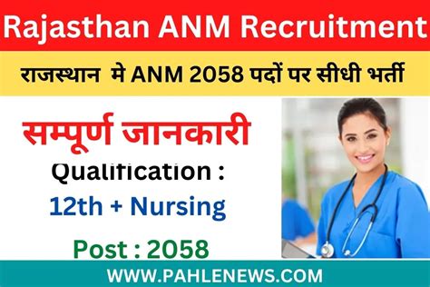 Rajasthan ANM Recruitment 2023 रजसथन म महल सवसथ करयकरत