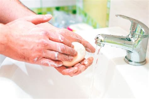 Washing Handsa Man Washes His Hands With Soap Stock Image Image Of