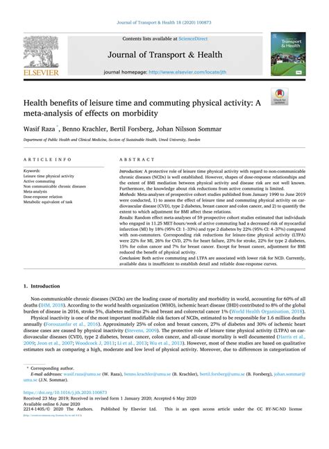 Pdf Health Benefits Of Leisure Time And Commuting Physical Activity A Meta Analysis Of