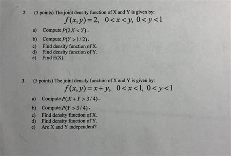 solved 2 5 points the joint density function of x and y