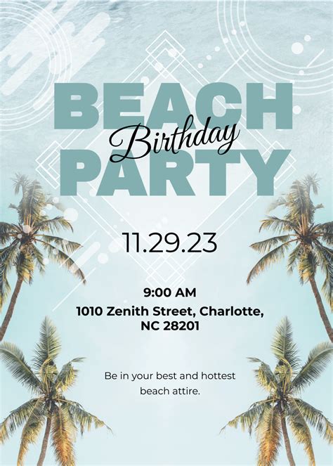 Free Beach Birthday Party Invitation Template To Edit Online
