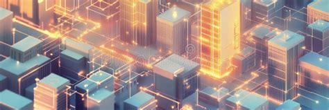 the smart city features interconnected buildings glowing with ai
