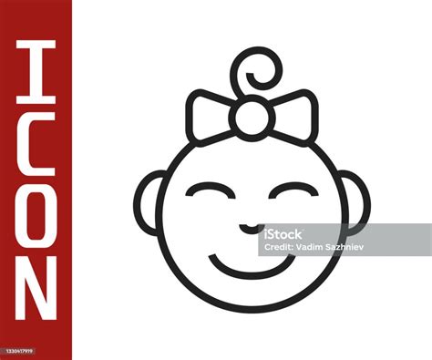 검은 줄 행복한 어린 소녀 머리 아이콘 흰색 배경에 고립 아기 소녀의 얼굴 벡터 가공의 인물에 대한 스톡 벡터 아트 및 기타