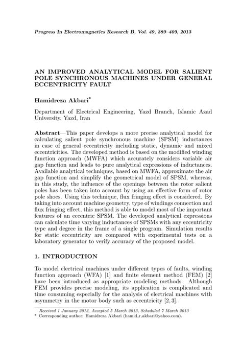 Pdf An Improved Analytical Model For Salient Pole Synchronous