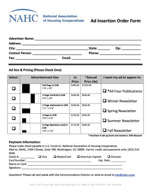 Fillable Online Coophousing Ad Insertion Order Form NAHC