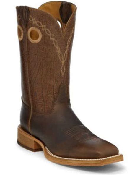 Justin Mens Grizzly Western Boots Broad Square Toe Brown