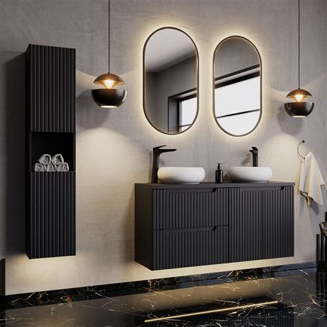 Lomadox Badmöbel Set Newport 56 Black Spar Set 4 St Schwarz