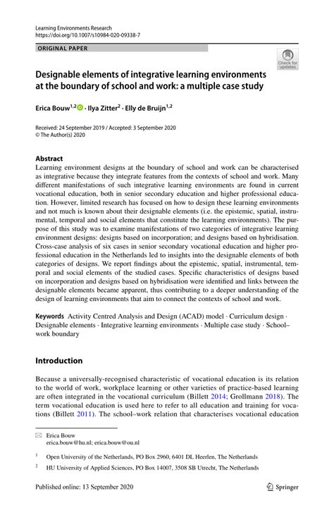 Pdf Designable Elements Of Integrative Learning Environments At The