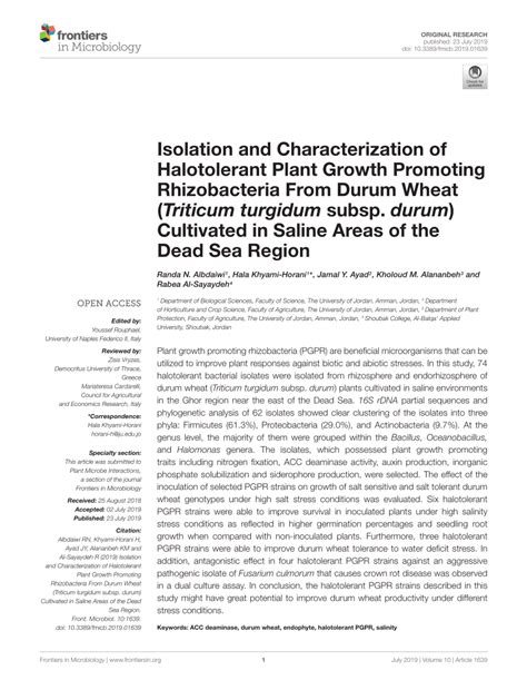 Pdf Isolation And Characterization Of Halotolerant Plant Growth Promoting Rhizobacteria From
