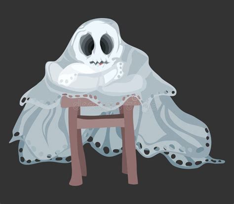 Ghost In A Wooden Chair Misses One At Home Stock Illustration