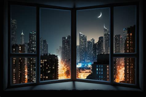 Premium Photo City Night View From The Office Window