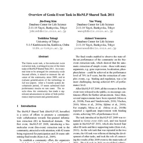 Overview Of Genia Event Task In Bionlp Shared Task 2011 Acl Anthology