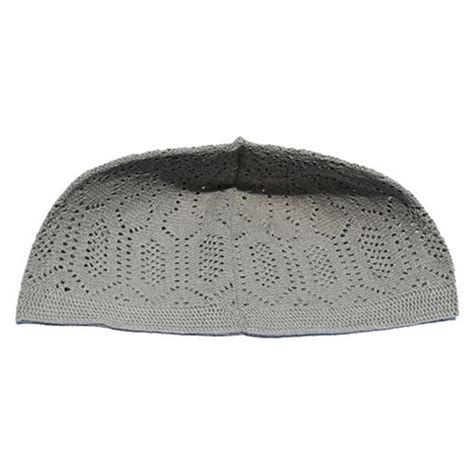 Mercan® Muslim Hat Grey Cotton Open Work Thin Turkish Kufi Taqiyah Head