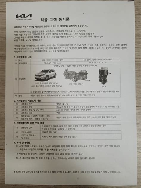니로 하이브리드 리콜 확정되었습니다 네이버 블로그
