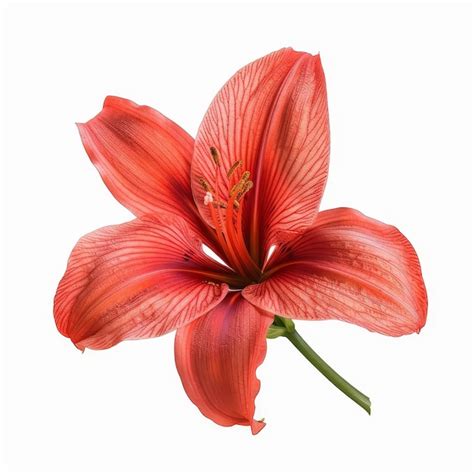 Premium Photo A Red Flower With A Stem On A White Background
