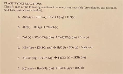 solved classifying reactions classify each of the following