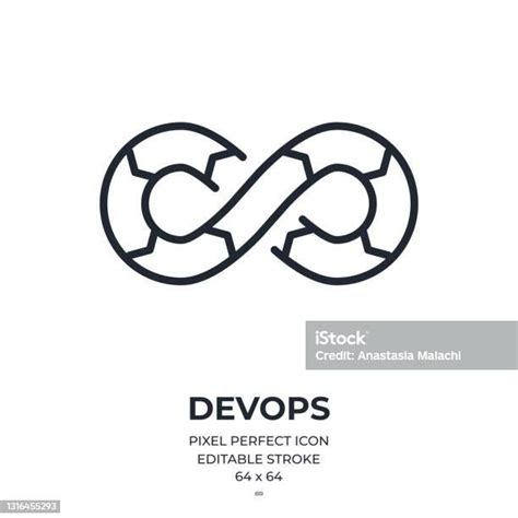 在白色背景平面向量插圖上隔離的 Devops 可編輯筆畫輪廓圖示圖元完美64 X 64向量圖形及更多圖示圖片 圖示 Devops 流動