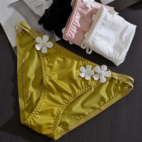 Flower Embroidered Lady Knickers Solid Color Women S Underwear Thin