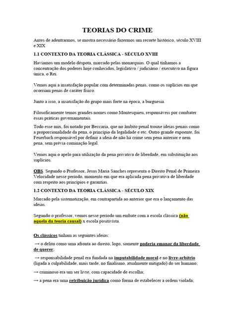 02 Teorias Do Crime Pdf Direito Penal Intenção Direito Penal