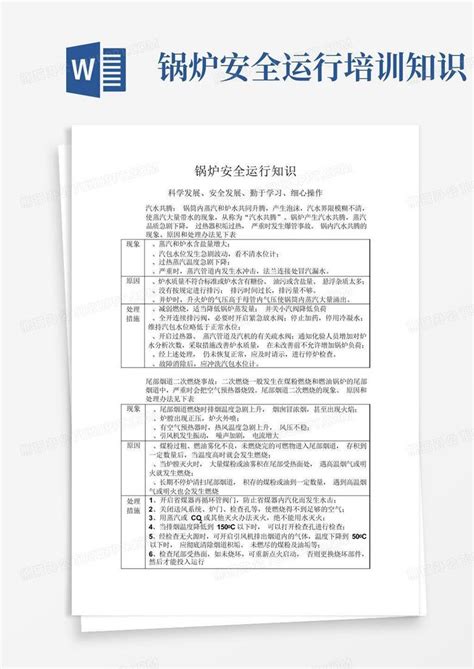 锅炉安全运行培训知识Word模板下载 编号qaejwkva 熊猫办公