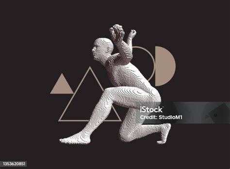 남자가 춤을 추고 있다 사람의 3d 모델 댄스 파티 초대장 음악 이벤트 전단지 또는 배너 입자로 구성된 벡터 그림입니다 3차원 형태에 대한 스톡 벡터 아트 및 기타 이미지