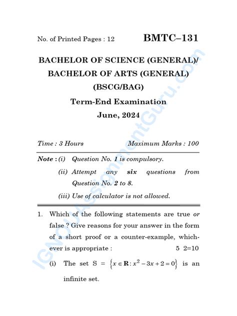 June 2024 Bmtc 131 Pdf Function Mathematics Mathematical Concepts