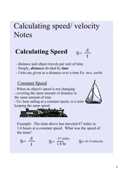 Calculating Speed Velocity Notes