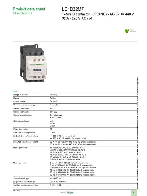 Lc1d32m7 Product Data Sheet Pdf Alternating Current Electric Motor