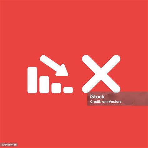 벡터 아이콘 개념 X 이동 판매 막대 그래프의 빨간 배경에 표시 감소에 대한 스톡 벡터 아트 및 기타 이미지 감소 개념