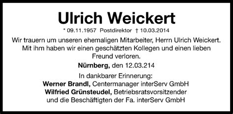 Traueranzeigen Von Ulrich Weickert Trauer Nn De
