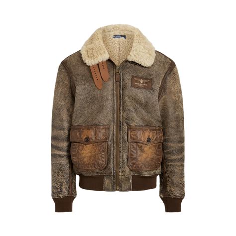 Leather Trim Shearling Bomber Jacket Ralph Lauren® Australia