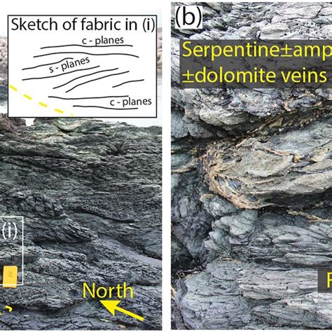 Typical Structures In Serpentinite Outcrops A Foliated Serpentinite