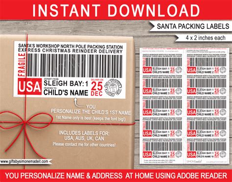 Santa Postage Label Template Printable Christmas Mail Shipping T Tag