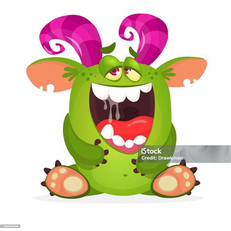 행복 한 만화 괴물 웃 고 있다입니다 벡터 일러스트 레이 션 개체 그룹에 대한 스톡 벡터 아트 및 기타 이미지 개체 그룹